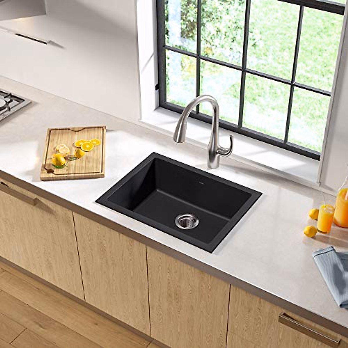 Kraus KGD-410B 24 2/5 inch Dual Mount Single Bowl Black Onyx Granite Kitchen Sink