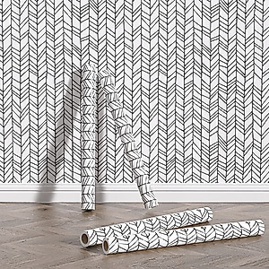 TAOGIFT Peel and Stick Vinyl Black line Striped with Dot Cabinet Liner Contact Paper for Walls Shelves Cabinets Dresser Drawer Wallpaper Furniture Countertop Decal