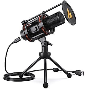 MAONO Computer Microphone All in One USB Condenser Mic 192kHz/24bit with Metal Pop Filter, Tripod, Gain Knob&0-Latency Monitoring for Zoom Meeting, Podcasting, Streaming, YouTube, Voice Over, Gaming