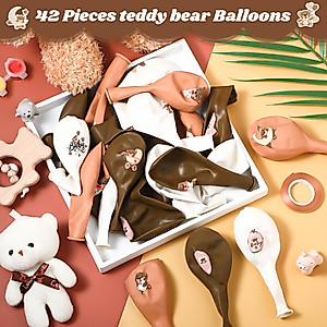 Glimin 42 Pieces Bear Balloons Set 24 Inch Bear Baby Shower Foil Balloons Cute Bear Shaped Balloons 12 Inch Brown Bear Latex Balloons for Bear Baby Shower Birthday Party Decoration Supplies