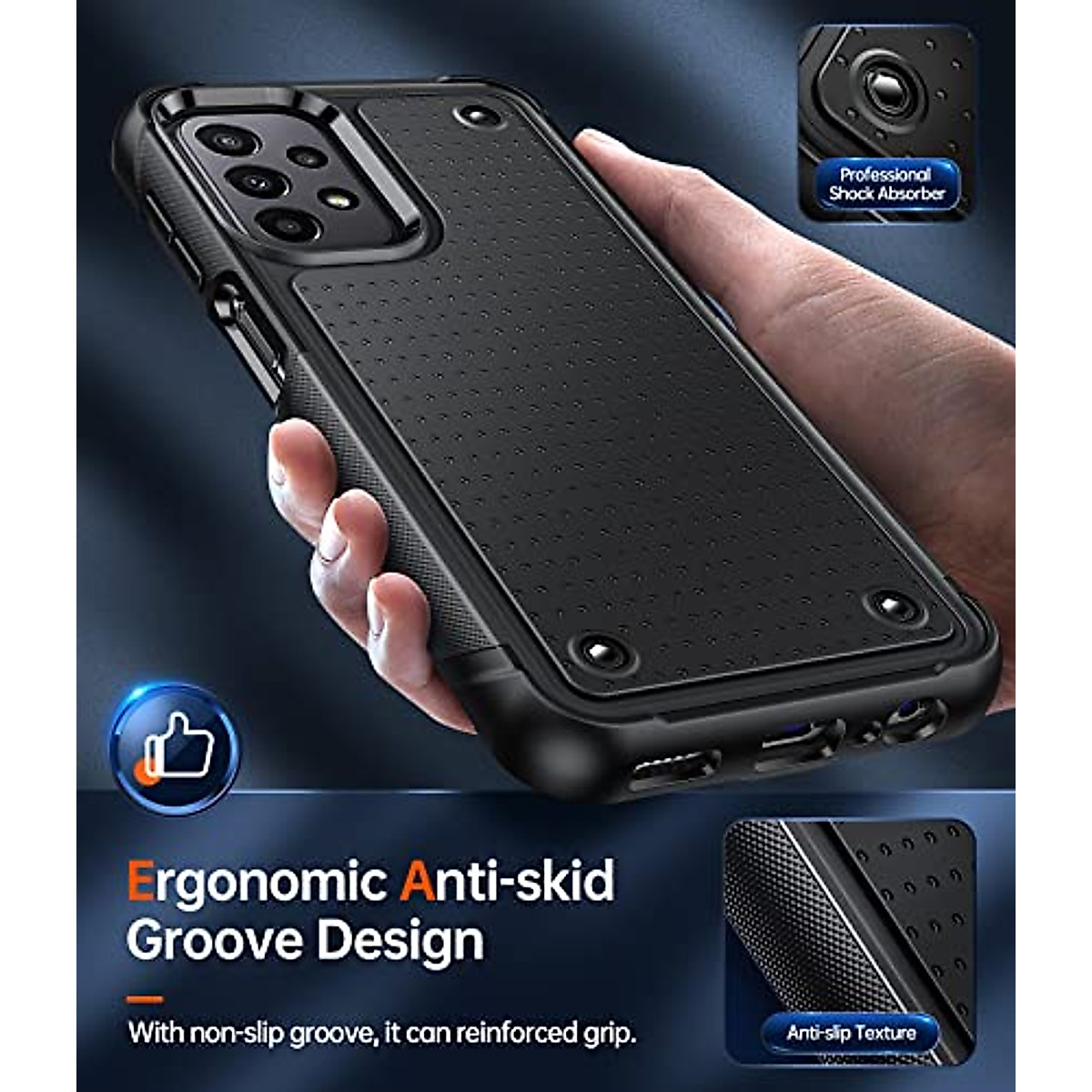 LeYi for Samsung Galaxy A13-5G Case: Samsung [A32] [A23] [A04S] Case with 2 Pack Tempered Glass Screen Protectors, Heavy Duty Shockproof Hard PC Textured Back Phone Case for Women Men, Black