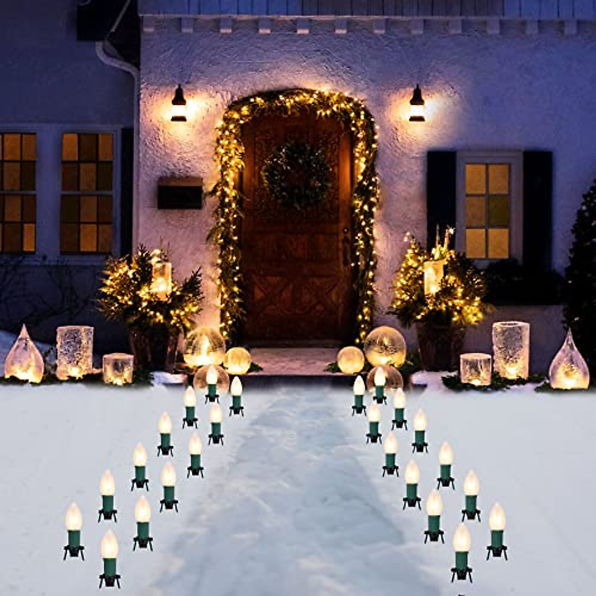 Joiedomi 30.75ft 24 Warm White Christmas C9 Pathway Marker String Lights with Stakes for Holiday Time Outside Yard Garden Decor, Christmas Decor ,Christmas Party, Holiday Decor, Walkway