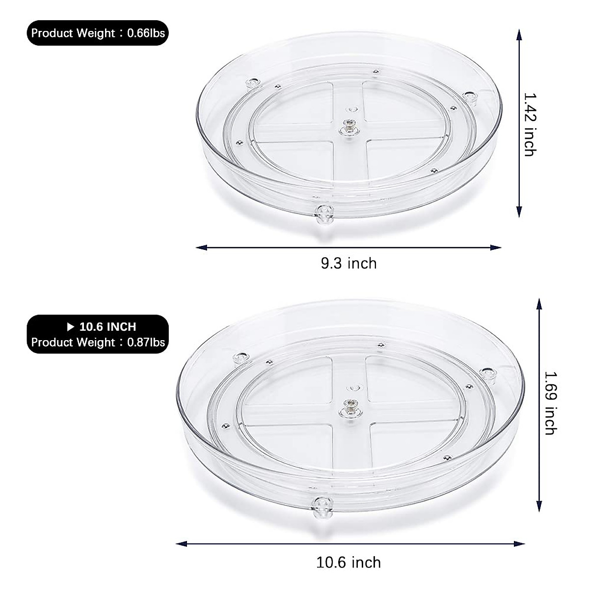 CXRYLZ 2 Pack 10.6 inch Lazy Susan Cabinet Organizer, PET Rotating Storage Rack, Spice Organizer Storage Cabinet, Plastic Lazy Susan Turntable for Fridge Pantry Kitchen Bathroom Bedroom