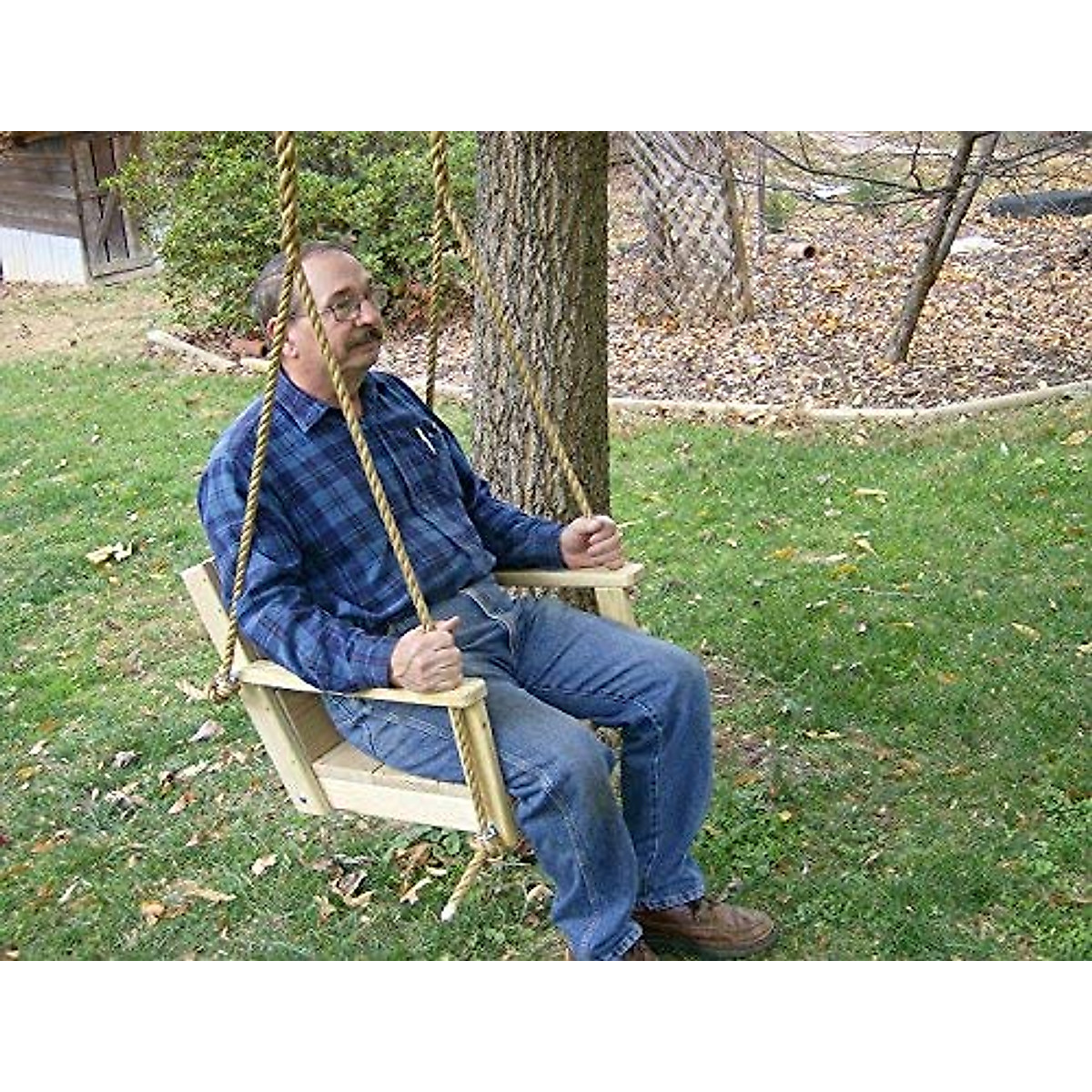 Wood Tree Swings - Wooden Hanging Chair Swing - Hang Outdoors in a Tree on a Porch or Patio Garden - Indoors in a Basement or Children's Playroom - Includes Rope and Clamps