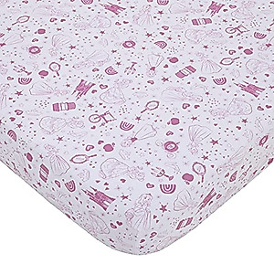 Disney Princess - Dare to Dream Pink and White, Castle, Hearts and Stars 3 Piece Nursery Crib Bedding Set - Comforter, Fitted Crib Sheet, and Crib Skirt