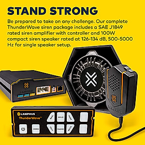 LAMPHUS ThunderWave 100W Emergency Police Siren Speaker Kit [Remote Control][2x15A Aux Light Switch][Hands-Free Air Horn][Radio Broadcast] 12V Warning PA System for Emergency Vehicle Pickup Truck UTV