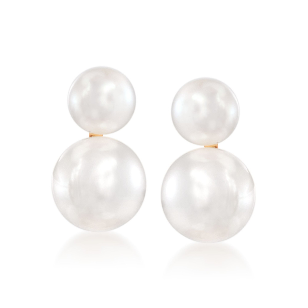 Ross-Simons 5-7.5mm Cultured Akoya Pearl Double Drop Earrings in 14kt Yellow Gold