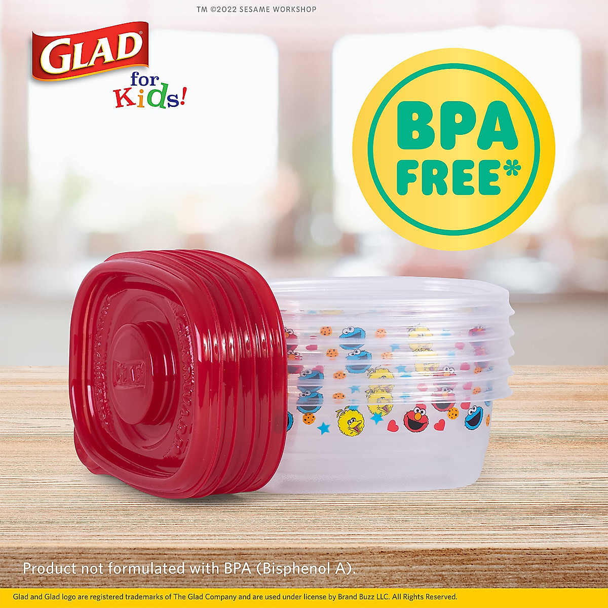 Glad for Kids Sesame Street GladWare Small Lunch Square Food Storage Containers with Lids | 9 oz Kids Food Containers with Sesame Street Design, 5 Count | Tight Seal Food Storage Containers for Food