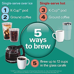 Hamilton Beach FlexBrew 5-in-1 12 Cup Drip and Single Serve Hot & Iced Coffee Maker with Movable 60 oz. Water Reservoir, Use Pod Packs and Grounds, Fast Brewing, LED Touchscreen, Black (49924)