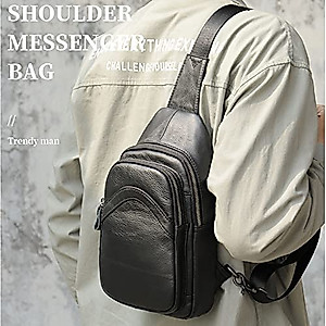 Leathario Sling Bag For Men Genuine Leather Chest Crossbody Shoulder Small Backpack Daypack For Men Multipurpose Casual Travel