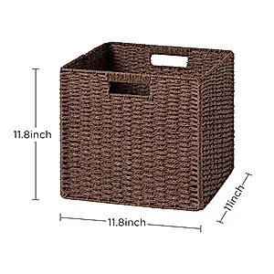 UBBCARE 3 Pack Wicker Basket, 11.8L×11.8H×11W inch Woven Paper Rope Storage Baskets for shelves, Foldable Cube Storage bin with Handle, Storage Basket for Organizing & Decor, Brown