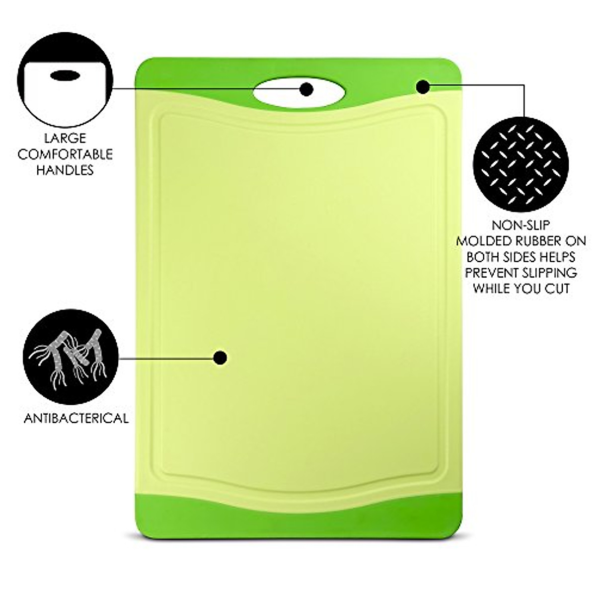 Raj Plastic Cutting Board Reversible Cutting board, Dishwasher Safe, Chopping Boards, Juice Groove, Large Handle, Non-Slip, BPA Free (Small (11.42" x 7.87"), Lime Green)
