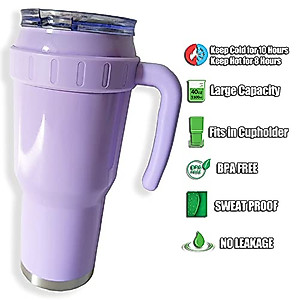 BAYINTNAL Enlarged 40oz Tumbler with Handle & Clear Slide Lid Sweat Proof Keep Cold Up to 12 Hours Vacuum Insulated Stainless Steel Travel Coffee Mug Dishwasher Safe, BPA Free (40 oz, Violet)