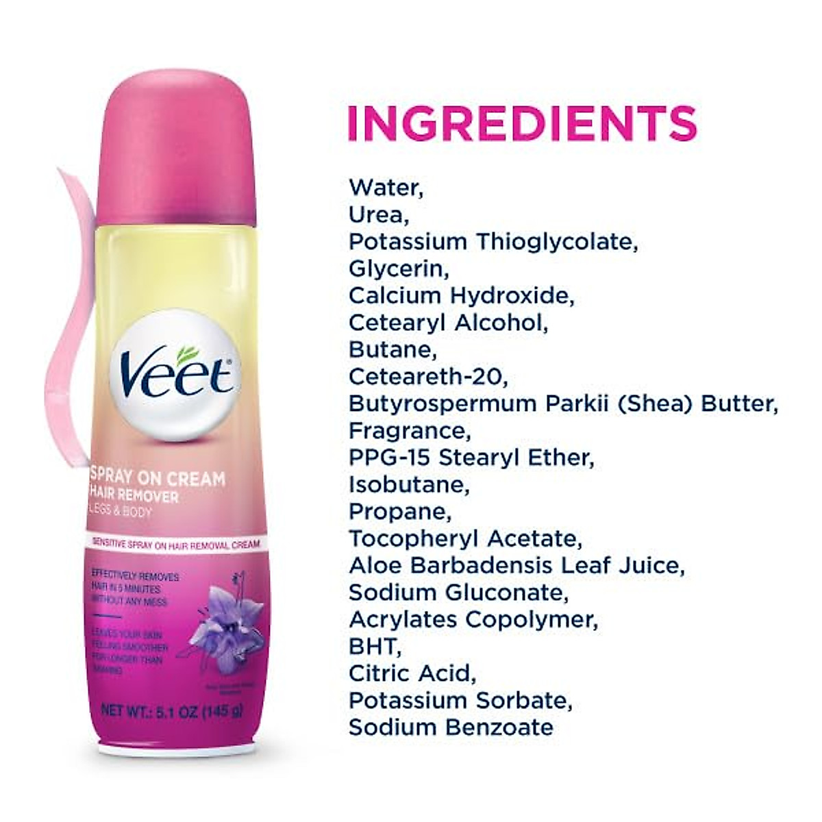 Veet Spray On Hair Removal Cream, for Legs & Body, 5.1 Oz (Pack of 5)