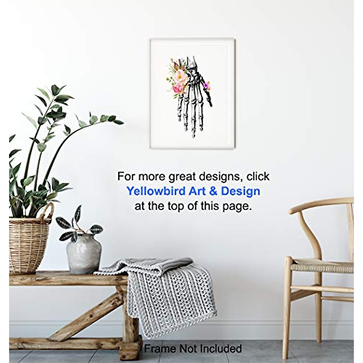 Original Flower Hand Skeleton Wall Art Print - Unique Steampunk Anatomy - Gothic Home Decor for Dr Office - Gift for Doctor, Physician, Nurse, PA - 8x10 Unframed Photos - Orthopedic Bones Poster