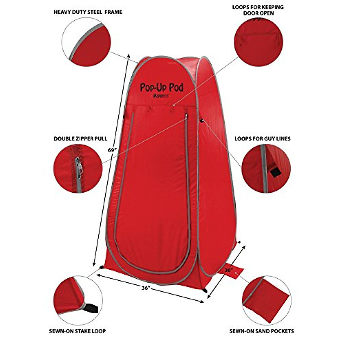 GigaTent Pop Up Pod Changing Room Privacy Tent – Instant Portable Outdoor Shower Tent, Camp Toilet, Rain Shelter for Camping & Beach – Lightweight & Sturdy, Easy Set Up, Foldable (Red)