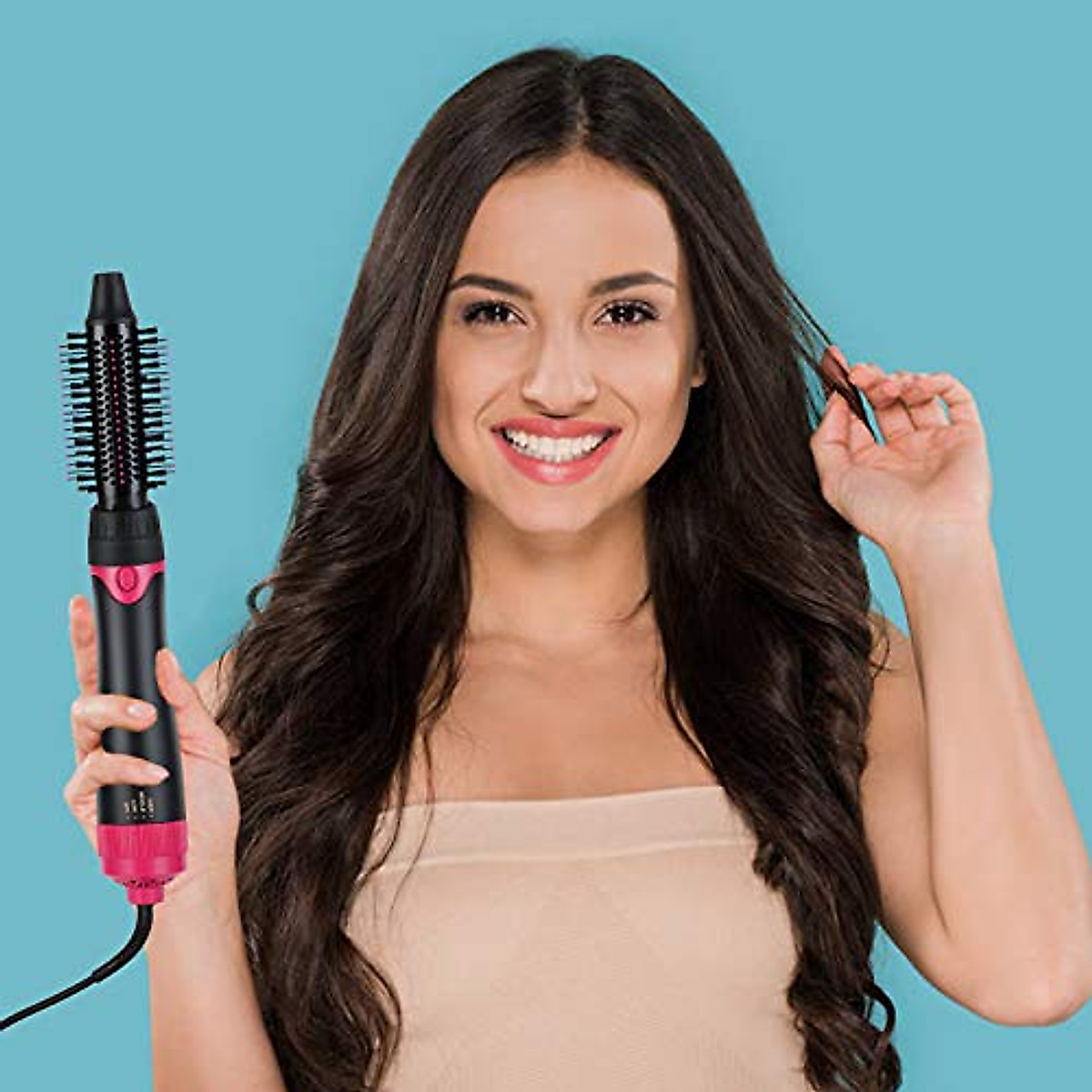 Hot Air Brush, Hair Dryer Brush,3 in 1 Interchangerable Hair Dryer & Volumizer,Ceramic Negative Ion Curling Dryer Styler Brush with 3 Brush Heads (Rose Black)