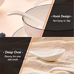 CHILDIKE Porcelain Soup Spoons Set of 4, Ceramic Chinese Soup Spoons 6.6 Inch, Asian Soup Spoons, Japanese Ramen Spoons, White