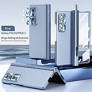 LOVE MEI for Samsung Galaxy Z Fold 4 Case, Z Fold 4 Case S Pen Holder with S Pen,Bulit -in Front Glass All Around Case + Camera Lens Protector for Galaxy Z Fold 4 5G (Blue)