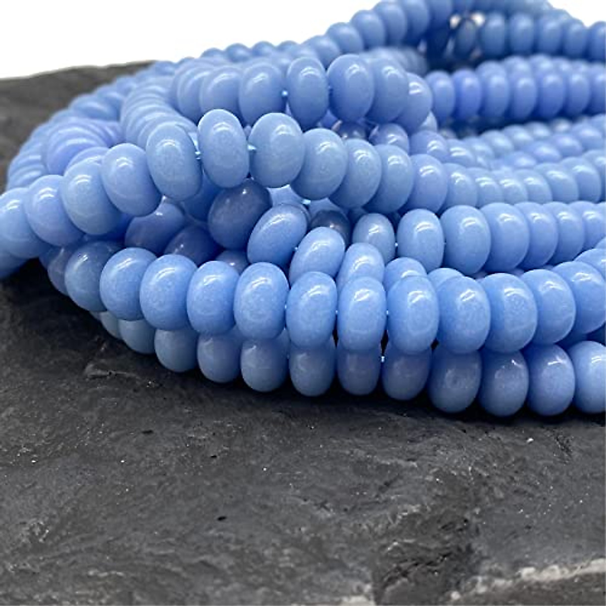 [ABCgems] Glow in Dark Mexican Blue Aragonite AKA Cave Calcite (Extremely Rare- Exquisite Color) 8mm Smooth Rondelle Beads for Beading & Jewelry Making