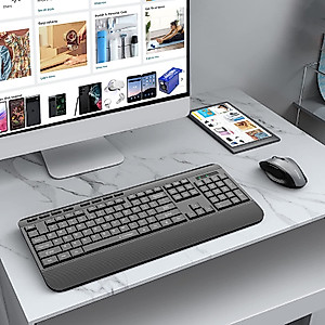 Wireless Keyboard and Mouse Combo, E-YOOSO 2.4G Full-Sized Ergonomic Keyboard Mouse Combo with Wrist Rest, 3 DPI Adjustable Wireless Optical Mice with USB Nano Receiver for Laptop/Windows/Mac OS/PC