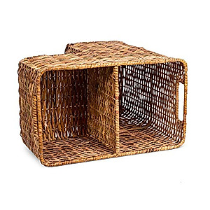 BirdRock Home Stair Basket for Staircases - Wicker Woven Storage Bin for Stairs - Natural Brown Organizer Baskets - Cut Out Handles - Reduce Clutter