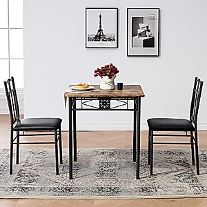 VECELO 3-Piece Kitchen Dining Room Table Set for Small Spaces, PU Padded Chairs, Retro Brown