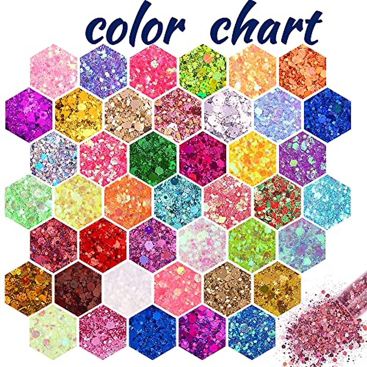 Holographic Chunky and Fine Glitter Mix, 45 Colors Festival Chunky Sequins & Fine Glitter Powder, Iridescent Glitter Flakes, Cosmetic Face Body Eye Hair Nail Art Resin Tumbler Glitter Loose Glitter