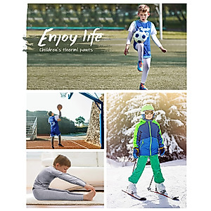Roadbox 2 Pack Boys Thermal Pants - Youth Fleece Lined Base Layer Tights Kids Athletic Sports Leggings for Basketball Football
