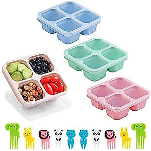 mzvcopm 4 Pack Snack Containers,Divided Bento Lunch Box with Transparent Lids, Reusable Meal Prep Lunch Containers for Kids and Adults,No BPA, 4 Compartment Food Storage Containers
