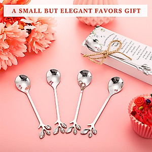 Tioncy 50 Pcs Bridal Shower Favors Tea Spoons 4.9 Inch Silver Stainless Steel Leaf Dessert Teaspoon Coffee Tea Party Favors with Thank You Cards and Rope for Gift Bridal Shower Guests Wedding