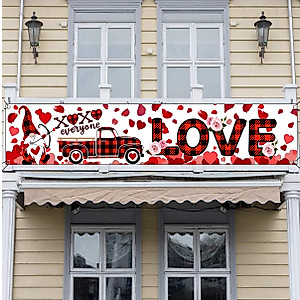 Valentine's Day Banner Yard Sign Red Buffalo Plaid Gnome Large Yard Sign Banner with XOXO Everyone Rose Heart for Valentine’s Day Outdoor and Indoor Decoration