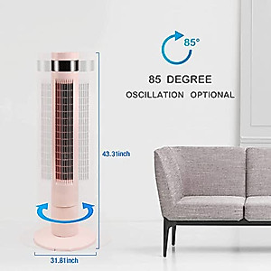 R.W.FLAME Tower Fan with Oscillation, Remote Control, 3 Wind Modes,Time Settings, Portable Bladeless Floor Fans for Home with Children/Pets/Elders(Pink, 43")