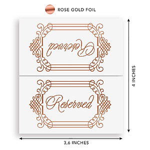 Reserved Signs for Wedding, 20-Pack, Reserved Table Cards, Rose Gold Foil, Seating Signs, for Party, Tent Place Cards for Table, with Space to Write, VIP, Double Sided Reserved Rose 7
