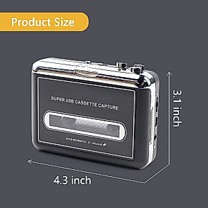 Clear Stereo &Auto Reverse Cassette Player with Detachable External Speaker-Portable Cassette to MP3 Digital Converter- Convert Tapes to Digital Format via USB-Compatible with MAC Laptops & PC