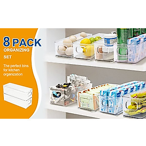 Asasen Refrigerator Pantry Organizers Stackable Fridge Organizer Bins Food Storage for Freezers, Kitchen, Countertop and Cabinets - Clear Plastic Household Storage Containers (8 Pack)