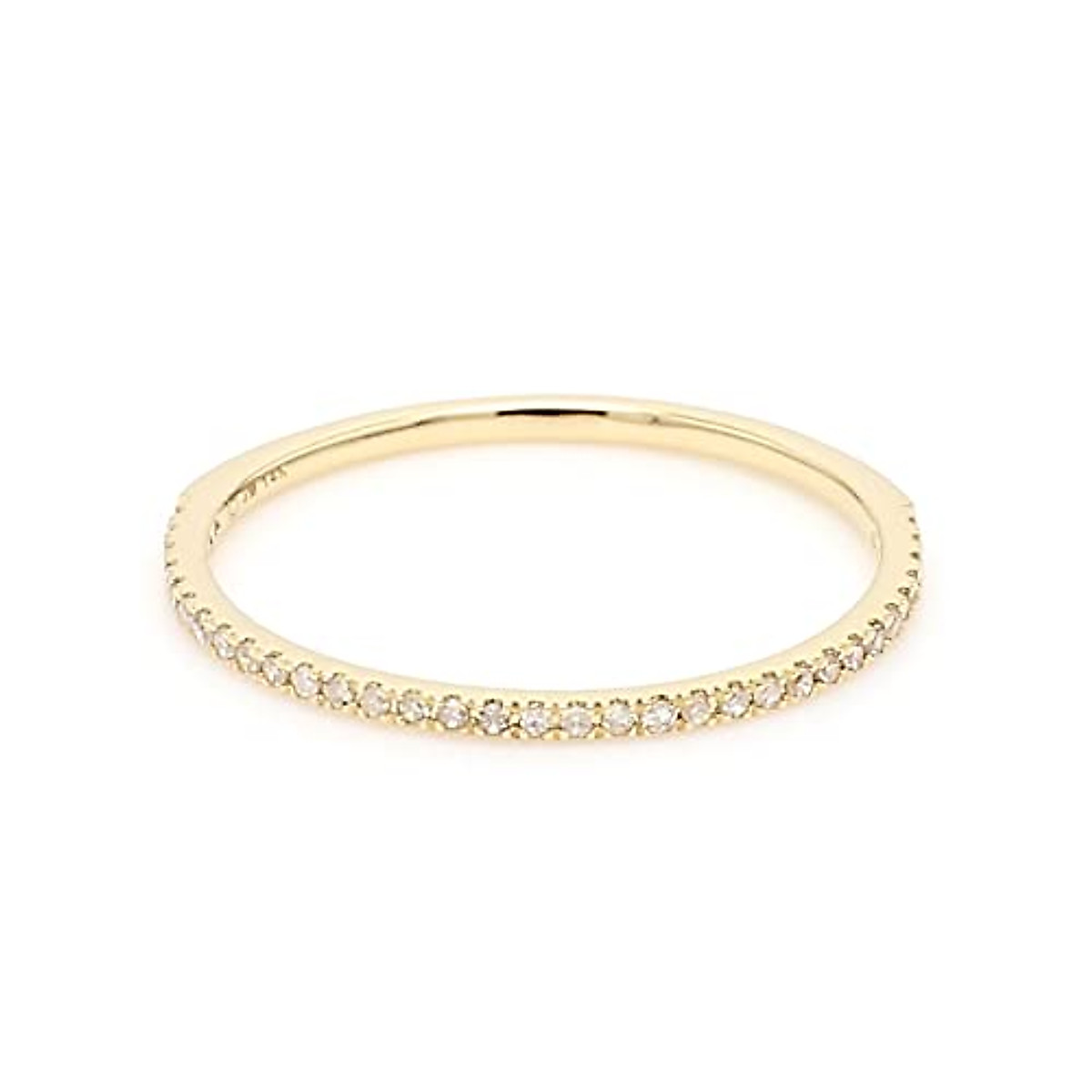 JewelMore 14k Gold Dainty Half Band Natural Diamond Wedding Anniversary Ring (1/10 cttw, G-H Color) (White Gold, 6)