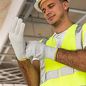 AMZ Yellow String Knit Gloves 10" Medium Pack of 24 Work Cotton Gloves for Men, Women Reusable Cotton Work Gloves Medium, Breathable Working Grip Gloves, Thick String Knit Work Gloves, Cloth Gloves