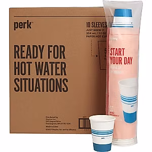Perk PK54367CT Paper Hot Cup, 12 Oz., White/Blue, 500/Carton