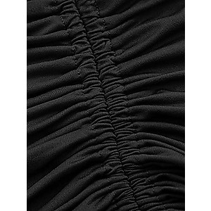 Verdusa Women's 3 Piece Outfit Y2K Tube One Shoulder Top Shrug and Drawstring Ruched Bodycon Mini Skirt Sets Black S