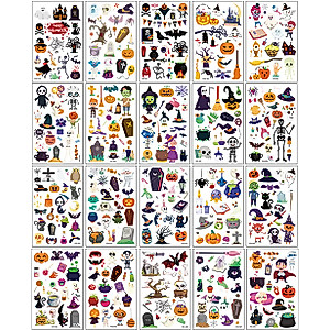 Halloween Temporary Tattoos for Kids, 360PCS Halloween Face Tattoos, Waterproof Cute Cartoon Fake Body Stickers Decorations, Halloween Face Makeup Party Favors Supplies Decor Pumpkin Witch Skull Adult