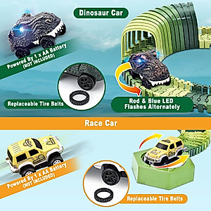 WESPREX Dinosaur Race Track Toy Set 288 PCS, Flexible Track Playset w/ 240 Tracks, 1 Dinosaur Car, 1 Race Car, 1 Drawbridge, 1 Tunnel, Create A Dino Track, Dinosaur Toy Gift for Kids Boys Girls Age 3+