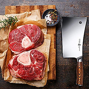 TUO Meat Cleaver - Heavy Duty Meat Chopper - High Carbon German Stainless Steel Butcher Knife - Pakkawood Handle Kitchen Chopping Knife - Gift Box - 7 - Fiery Phoenix Series