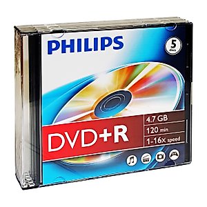 PHILIPS DR4S6S05F/17 4.7GB 16x DVD+Rs with Slim Jewel Cases, 5 pack