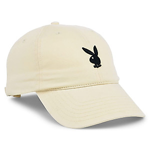 PlayBoy's unisex-adult Gold Rush Adjustable Strapback Dad Hat, Ivory/Black, One Size