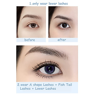 LASGOOS DIY Eyelash Extensions Natural 3D Individual Lash 40pcs 5mm Single Bottom/Lower Lash + 80pcs 10/11mm A Shape+ 80pcs Fish Tail Volume Lashes Mixed, Home Grafted C curl Lashes Pack