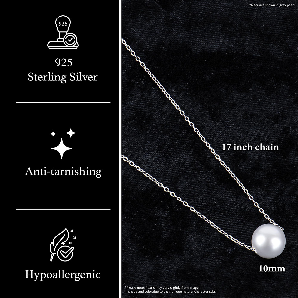 SPLENDID PEARLS Freshwater Single Pearl Necklace for Women with 17" Sterling Silver Chain | Real Pearl 10-11mm Pendant Necklace