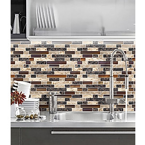 STICKGOO Thicker Design Peel and Stick Tile Backsplash, 12”×12”Stick on Backsplash for Kitchen, Self Adhesive Tile Stickers for Kitchen Backsplash and Bathroom(10 Sheets, Sand Brown)