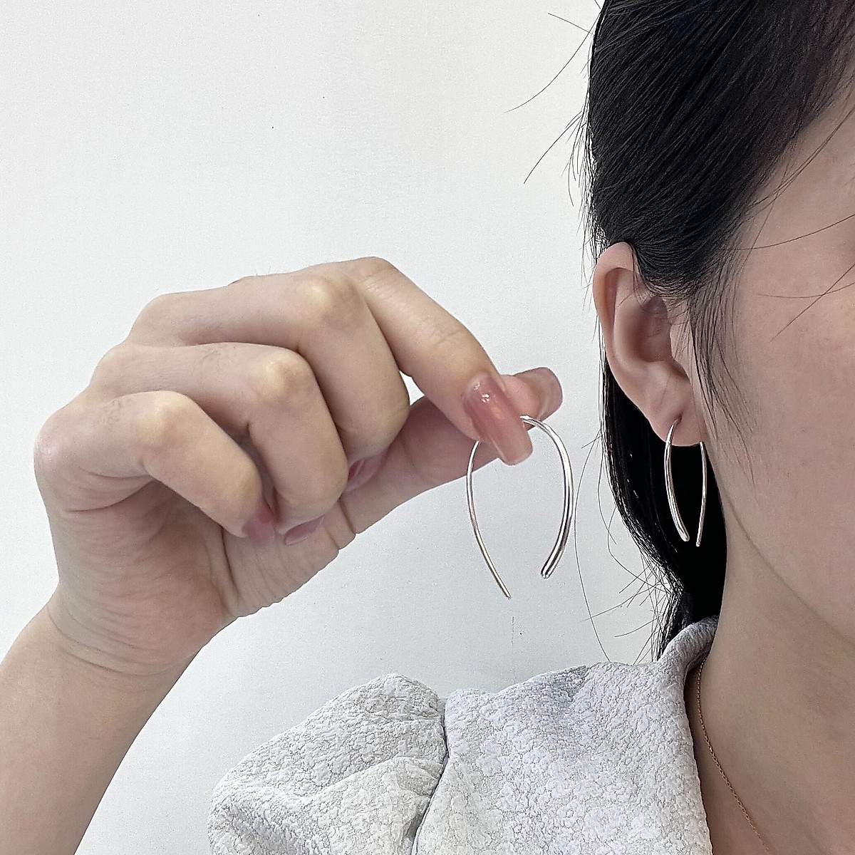 Threader Earrings 925 Sterling Silver Pull Through Hoops Drop Dangle Minimal Everyday Earrings