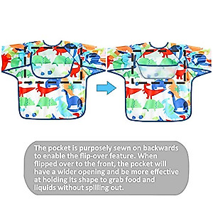 PandaEar Open Pocket Long Sleeve Bib 3-Pack Waterproof Crumb Catcher Apron